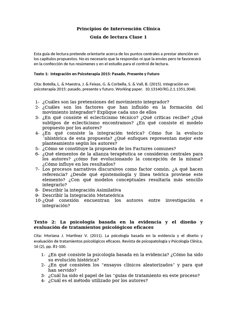 Guía de Lectura Clase 1 | PDF | Psicoterapia | Terapia