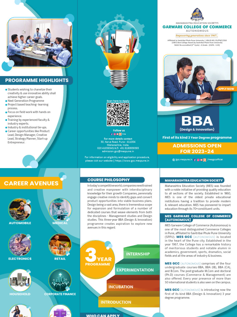 BBA in Design & Innovation Admissions 2023 | PDF | Educational Stages
