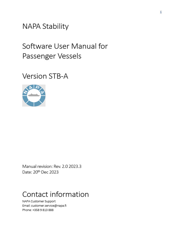 NAPA Stability Software User Manual For Passenger Vessels STB-A 2.0 ...