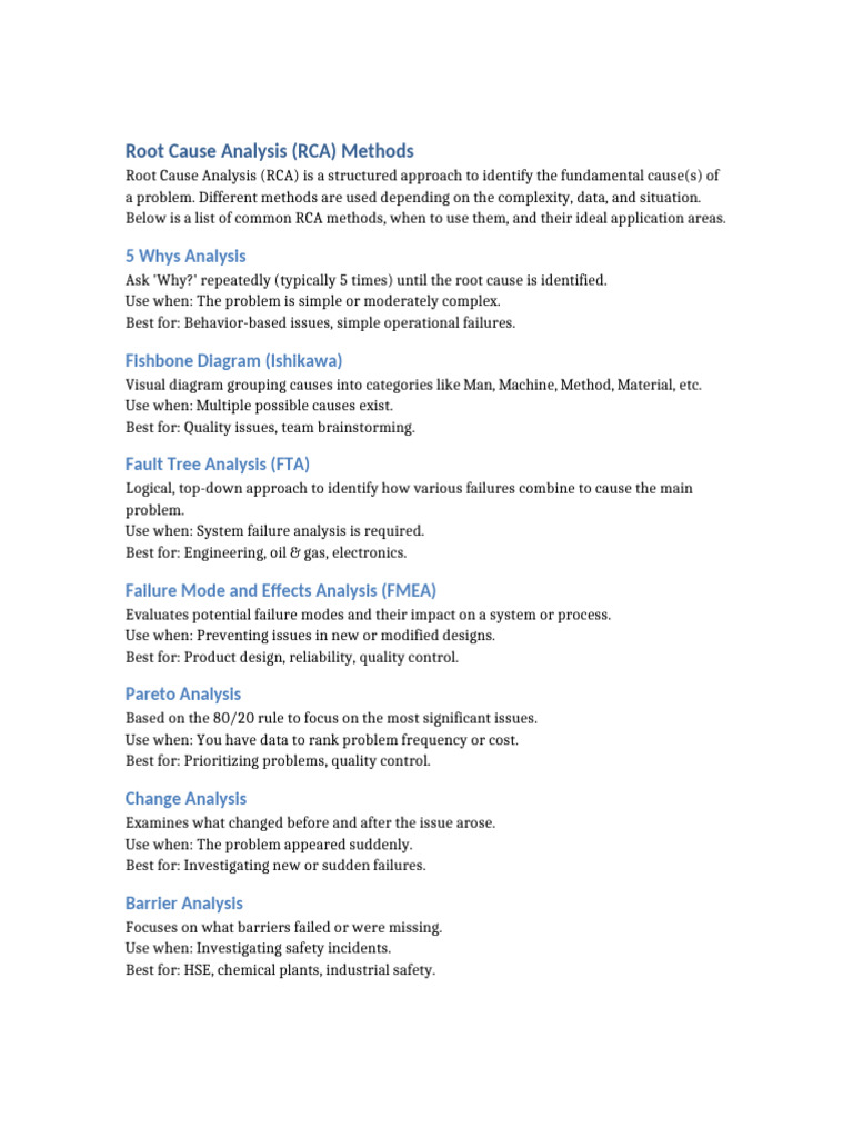 Root Cause Analysis Methods | PDF