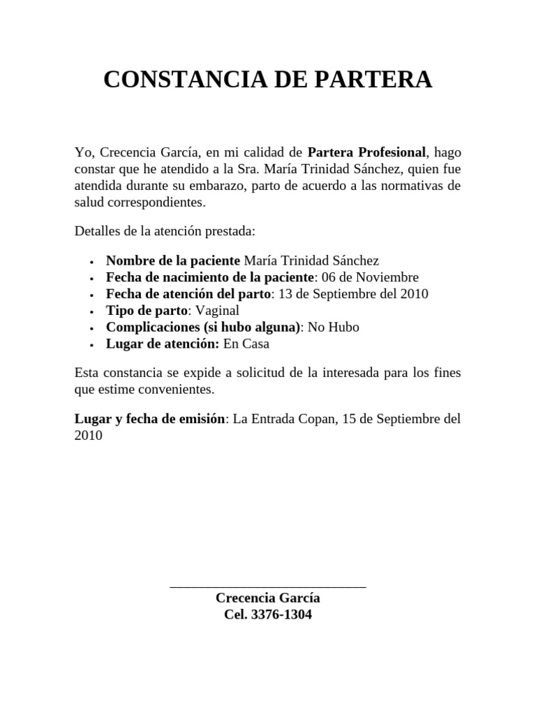 Constancia de Parto de Partera | PDF