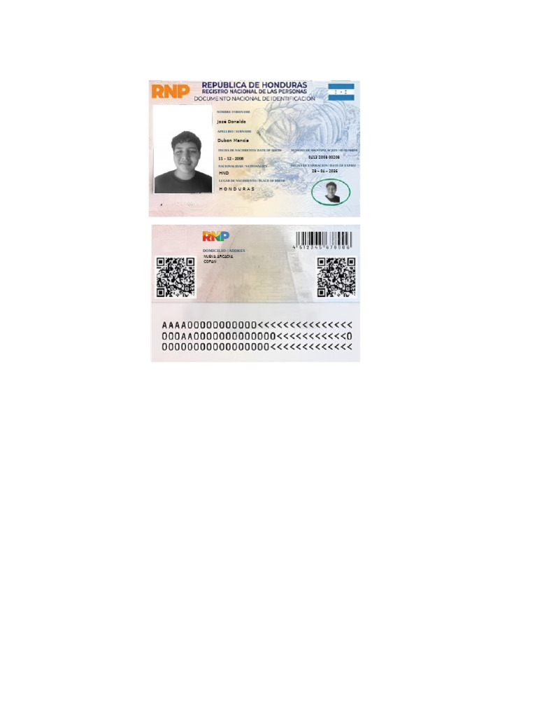 Plantilla Cédula de Identidad Honduras | PDF