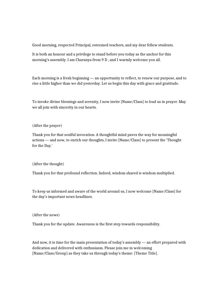 Anchoring Audition Script Charanya | PDF