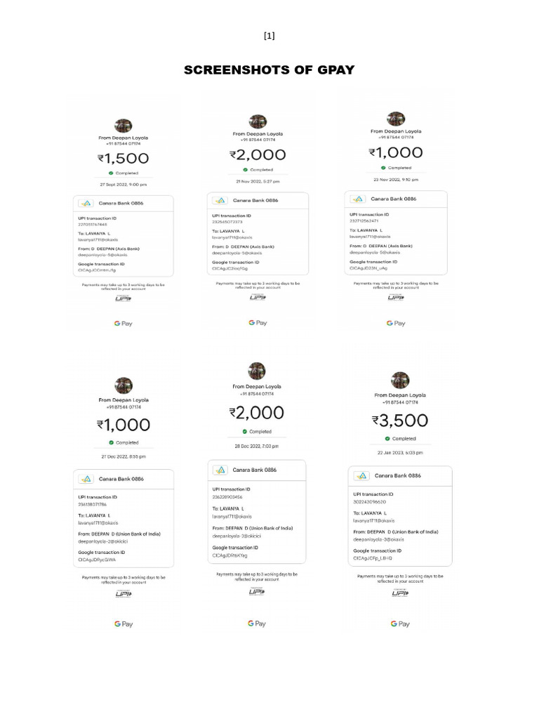 Screenshots of Gpay | PDF