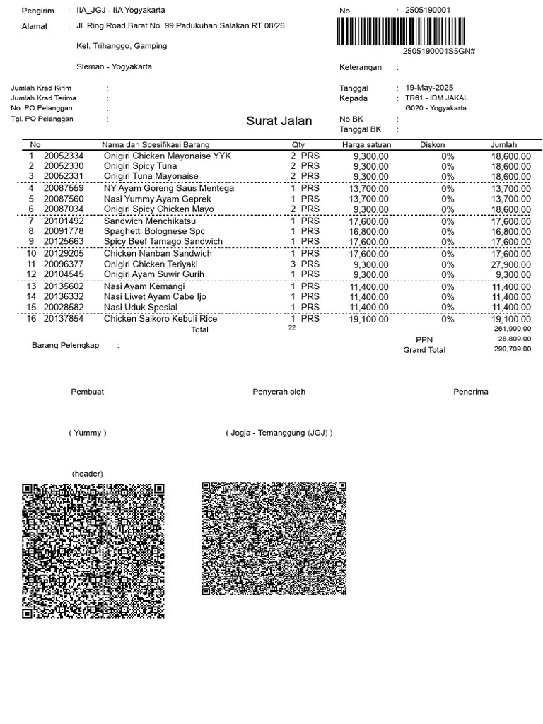 Surat Jalan Jogja - Temanggung (JGJ) 74 19-May-2025 | PDF
