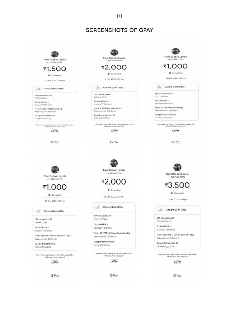 Screenshots of Gpay - Deepan | PDF
