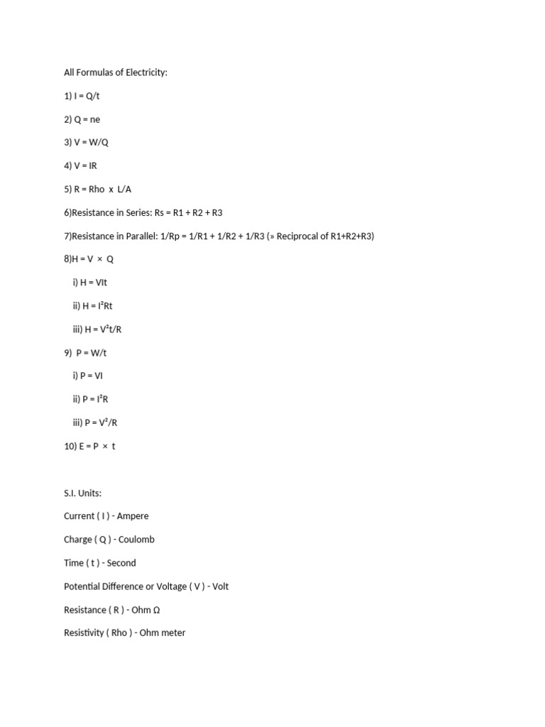 All Formulas of Electricity | PDF