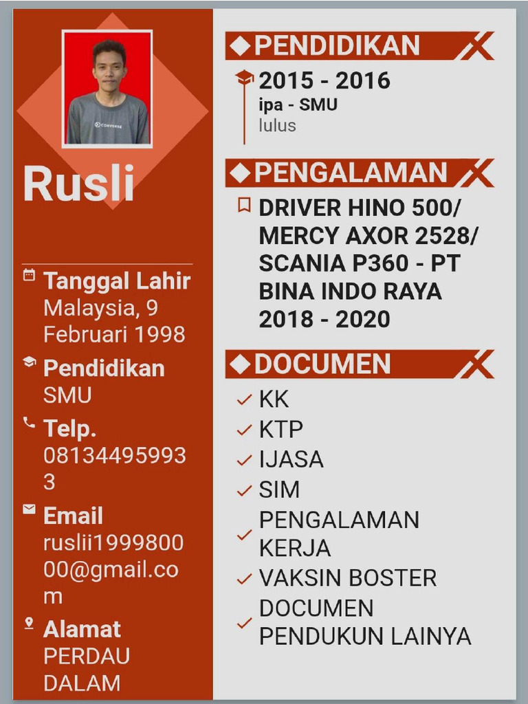 1CV (RUSLI) Lamaran | PDF