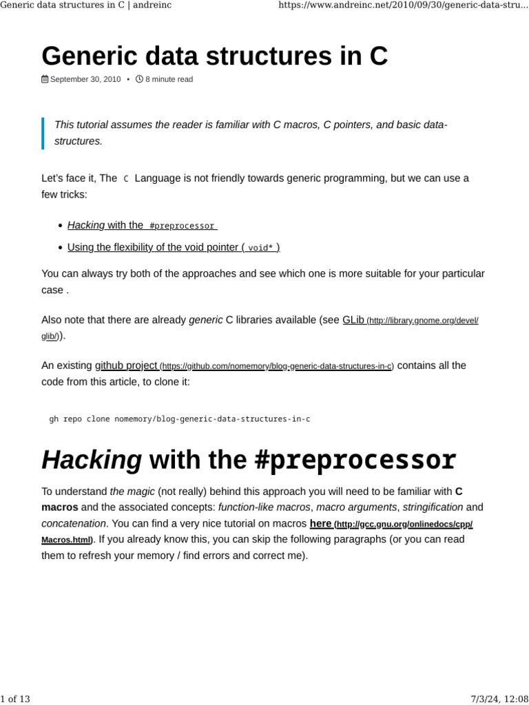 Generic Data Structures in C - Andreinc | PDF | Pointer (Computer Programming) | Computing