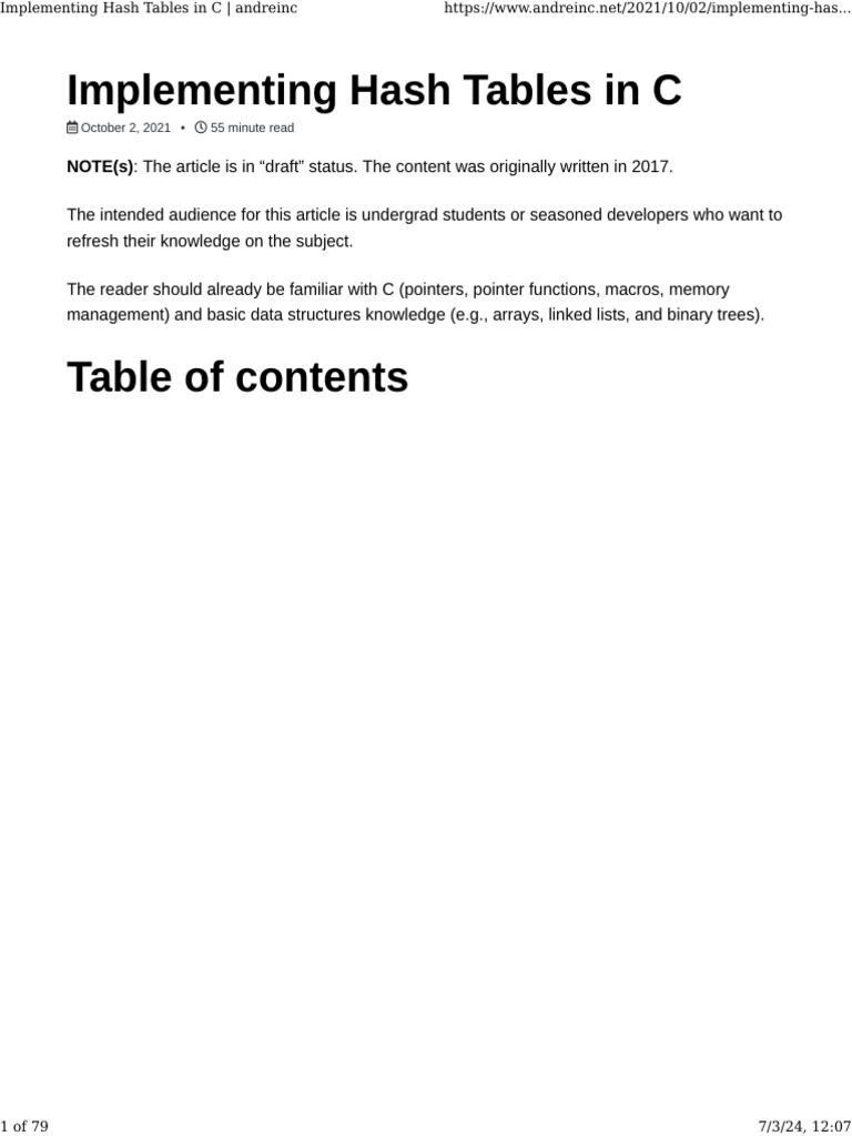 Implementing Hash Tables in C - Andreinc | PDF | Computer Data | Computing
