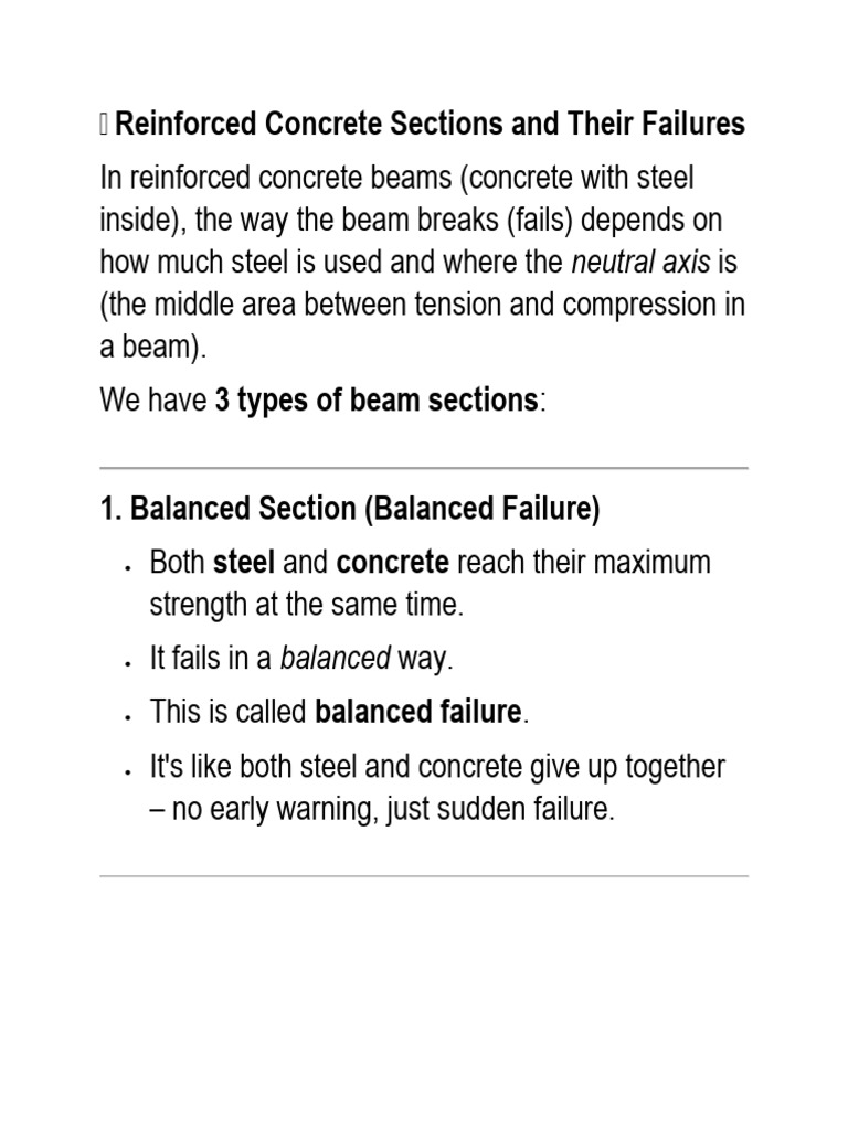 Beam Failure Types in Reinforced Concrete | PDF