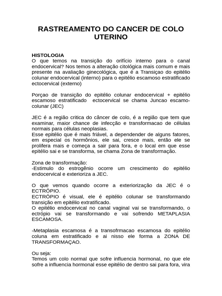 RASTREAMENTO DO CANCER DE COLO UTERINO - Med Way Ana | PDF | Câncer ...