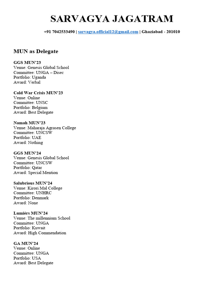 Sarvagya Mun CV | PDF