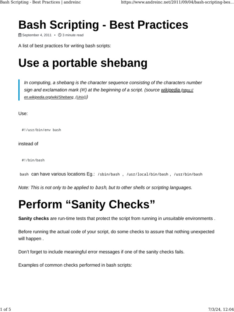 Bash Scripting - Best Practices - Andreinc | PDF | Software Engineering | Software