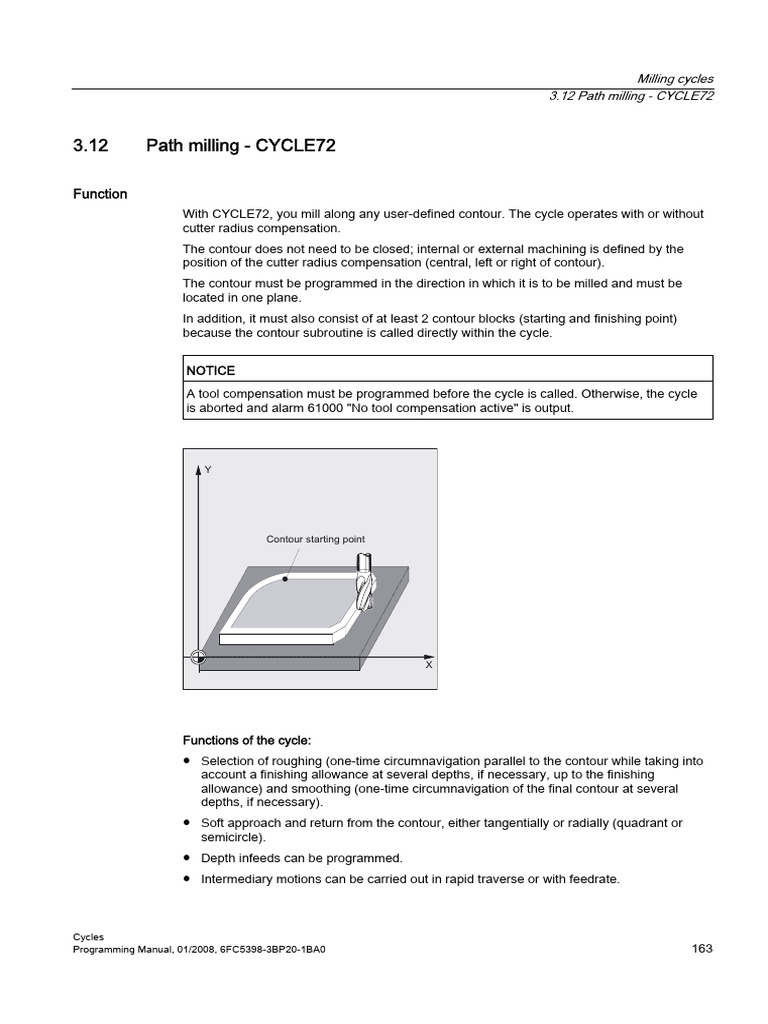 Siemens - Milling - CYCLE72 - Profile Mill | PDF | Parameter (Computer Programming) | Contour Line