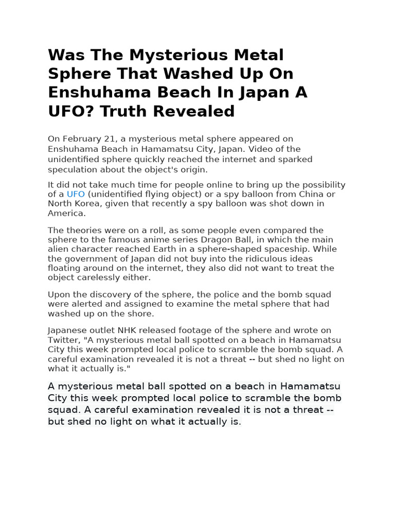 Was The Mysterious Metal Sphere That Washed Up On Enshuhama Beach in ...