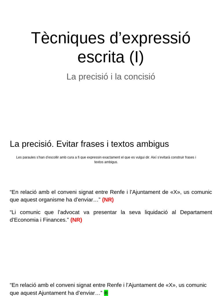 Tècniques D'expressió Escrita (I) Precisió I Concisió | PDF
