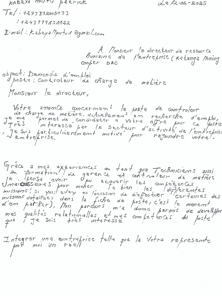 Dossier Kabeya Mputu Patrick | PDF