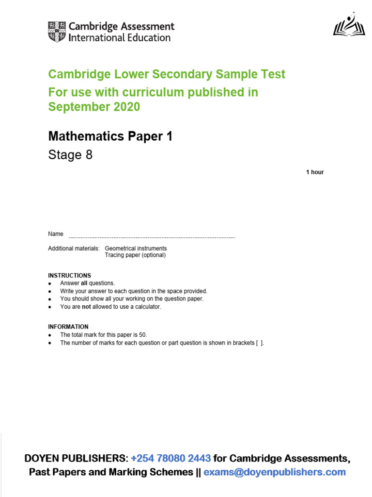 Sample Paper Stage 8 2020 Maths P1 | PDF | Mathematics | Geometry