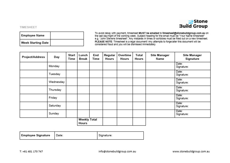 Timesheet Stone Build Group | PDF