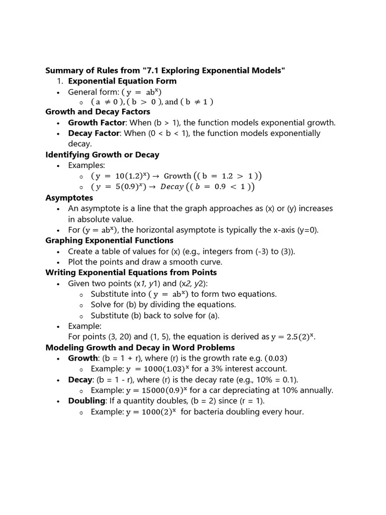 7.1 Exploring Exponential Models Summary | PDF