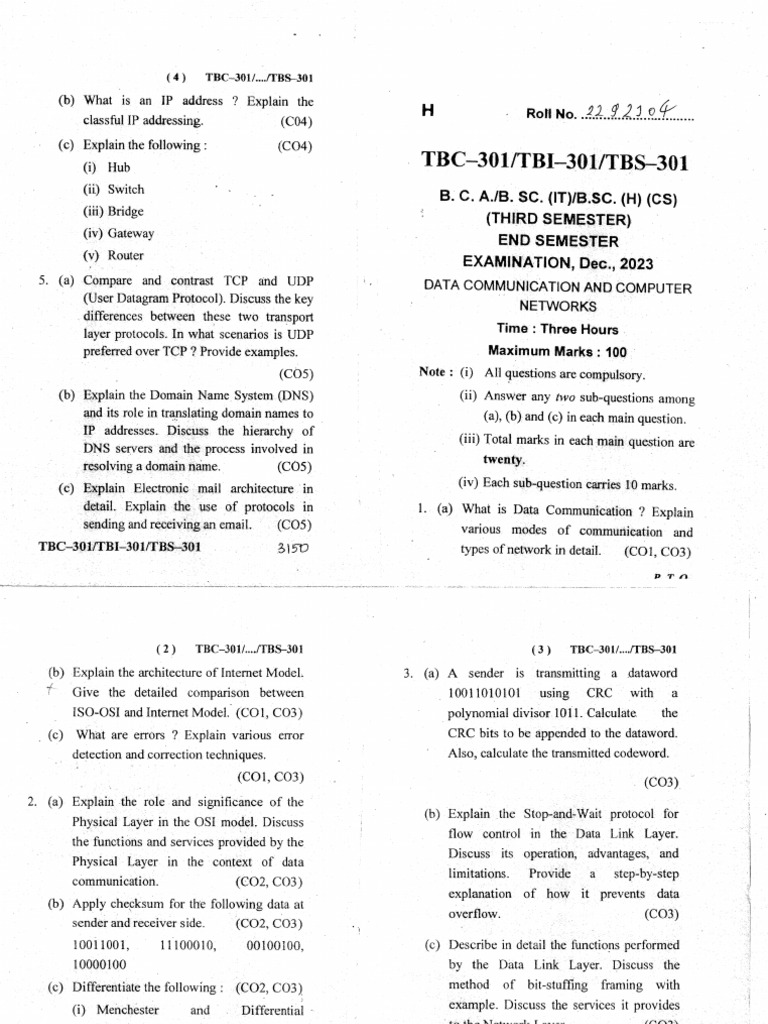 Tbc301 Endsem 2023 Dec | PDF