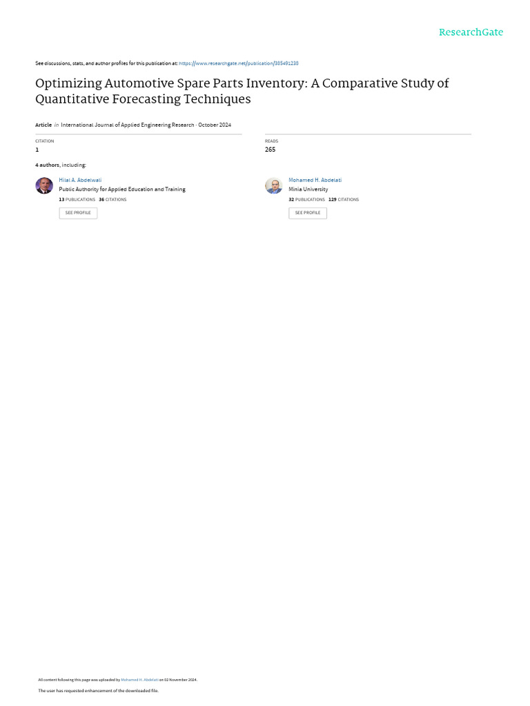 Optimizing Automotive Spare Parts Inventory: A Comparative Study of Quantitative Forecasting ...