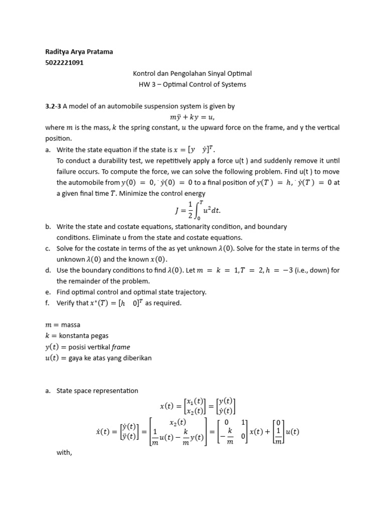 HW 3 Pre Optimal Control | PDF | Optimal Control | Hamiltonian Mechanics
