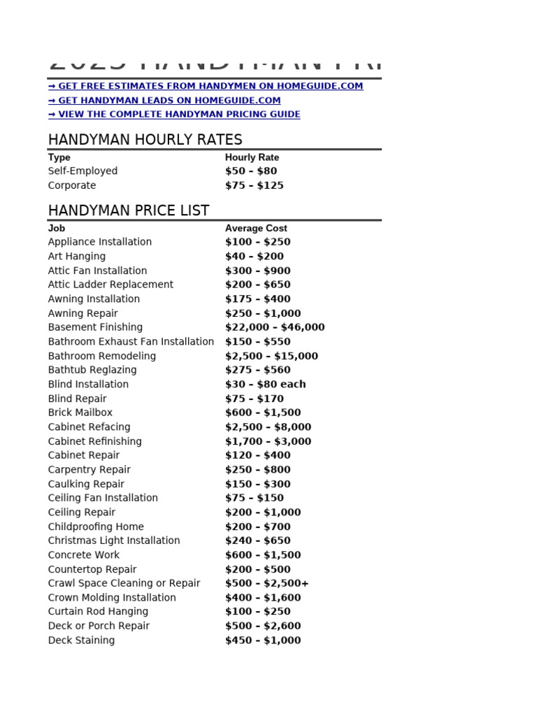 Handyman Pricing Spreadsheet | PDF | Window | Building Engineering