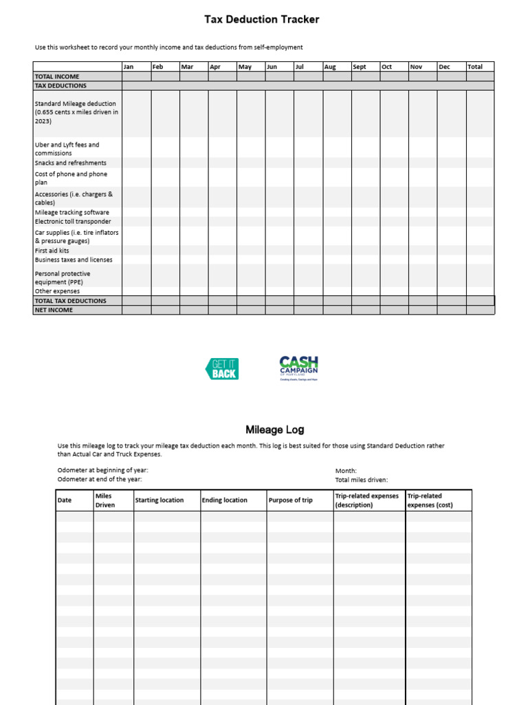 Tax Deduction Tracker and Mileage Log TY2023 | PDF