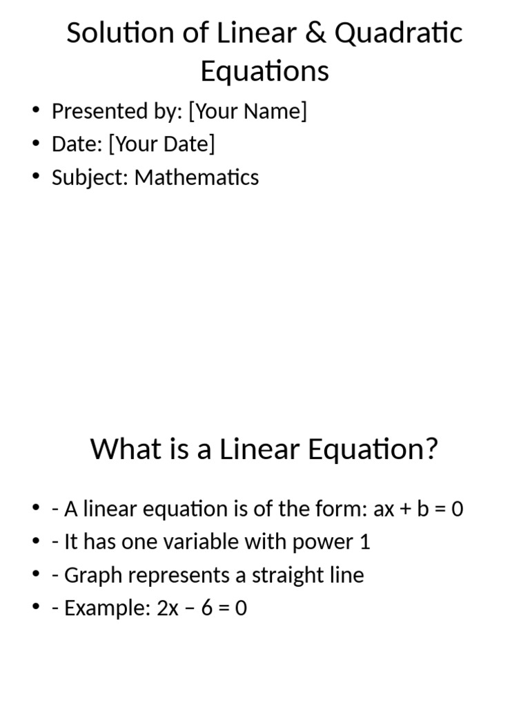 Solution of Linear, Quadratic - Equations | PDF