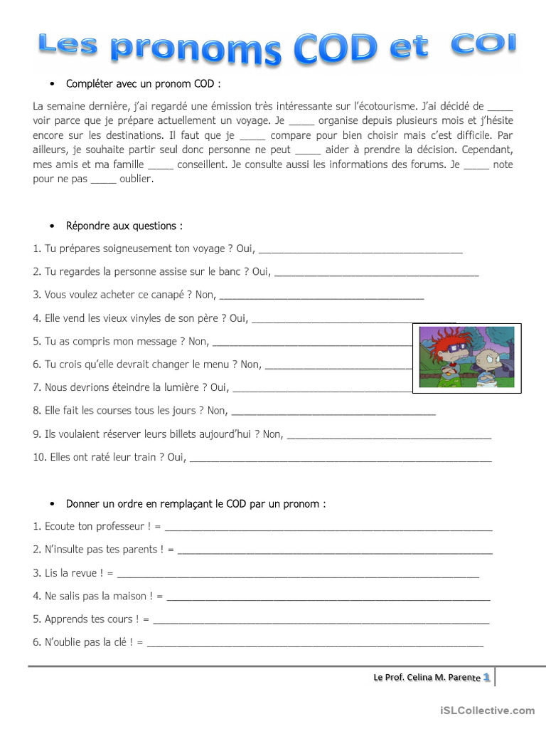 Exercices sur les pronoms COD et COI | PDF