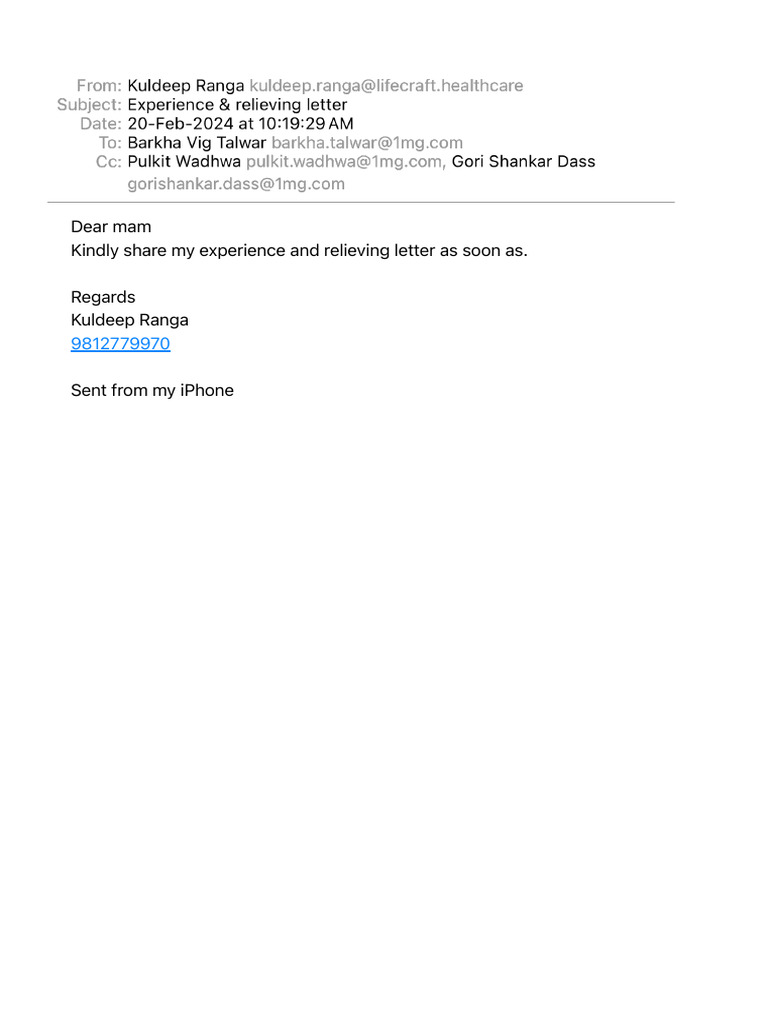 Experience & Relieving Letter | PDF