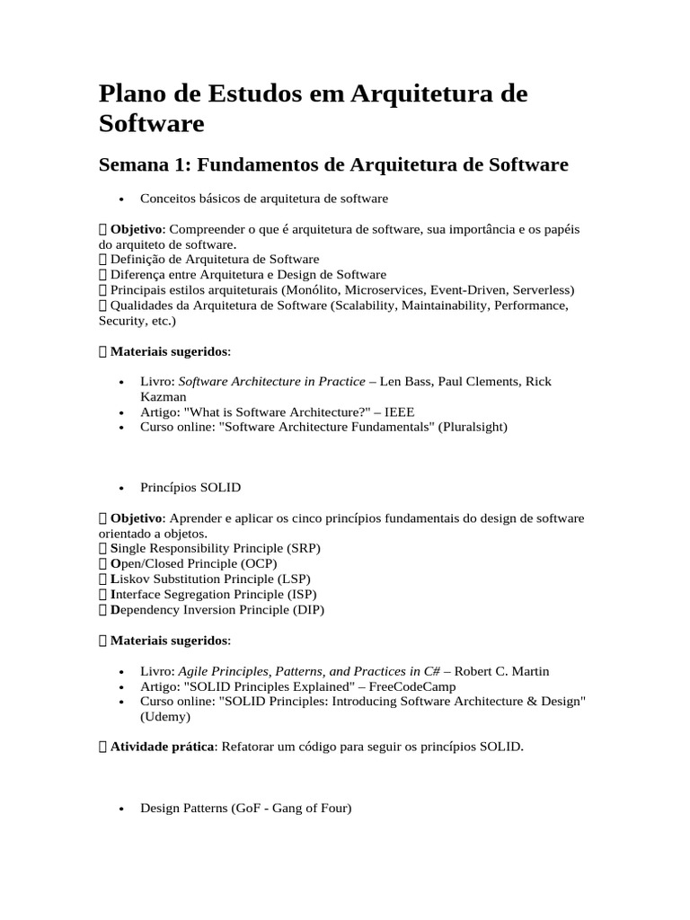 Plano de Estudos Arquitetura Software | PDF | Padrão de design de ...