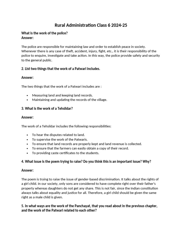 Rural Administration Class 6 2024 (1) .1742188595 | PDF | Justice ...