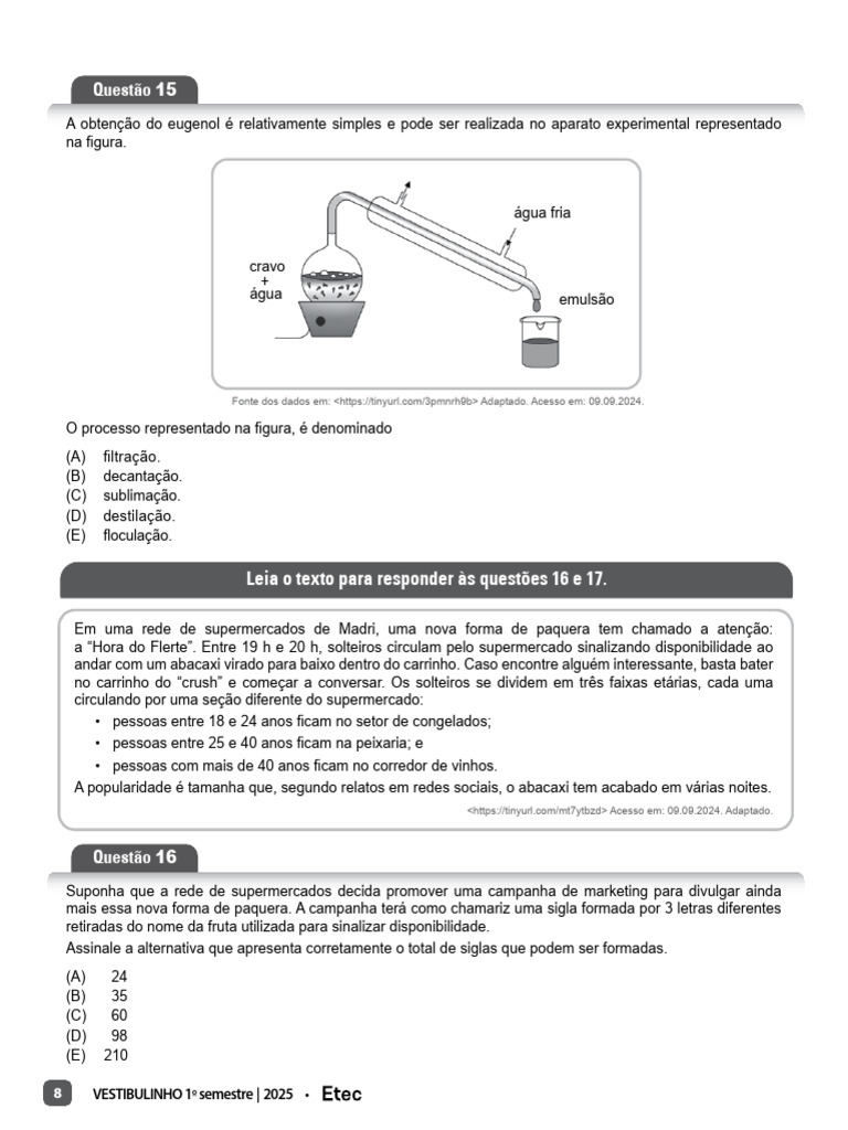Prova ETEC 1 SEM 2025-mesclado-páginas | PDF | Agricultura | Plantas
