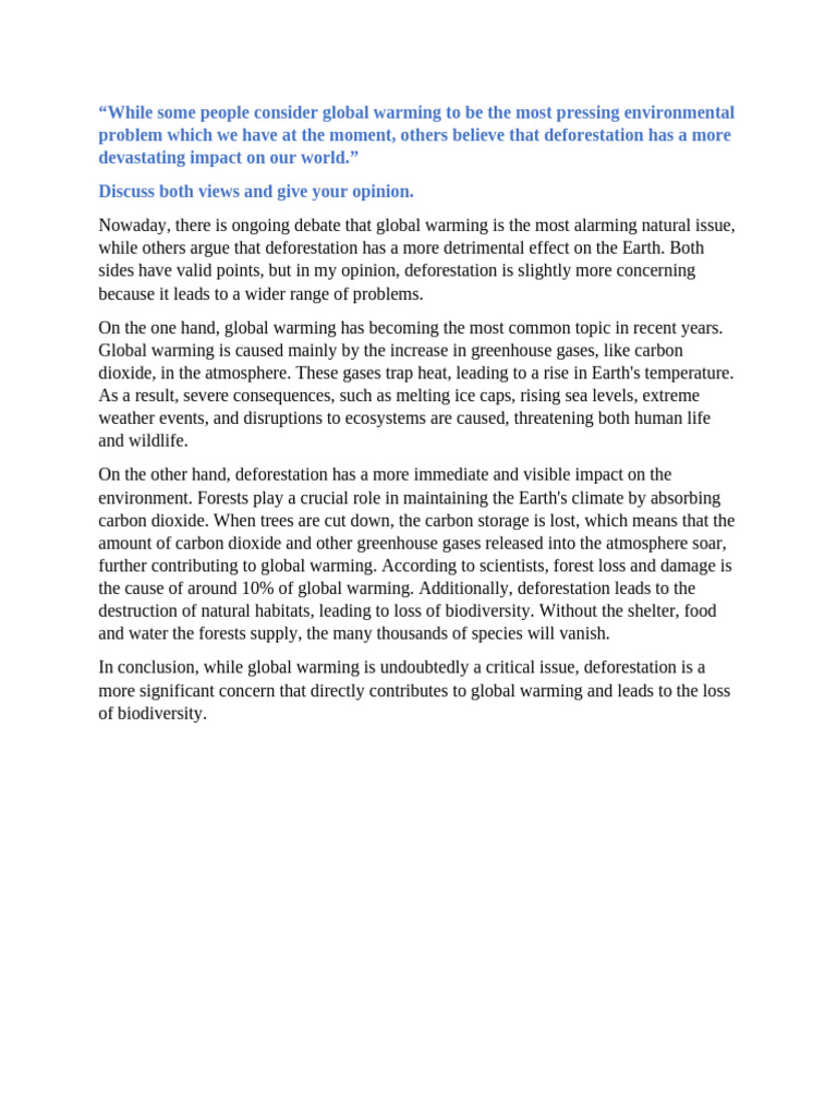 Deforestation vs. Global Warming Debate | PDF