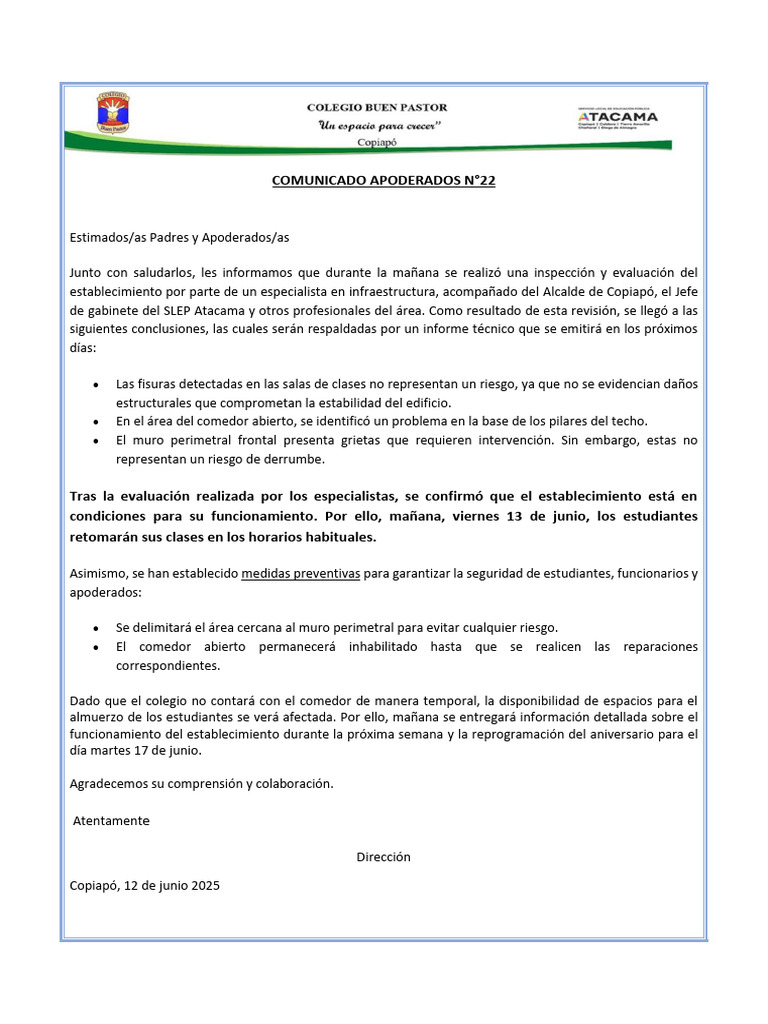 Comunicado Apoderados N°22 - 2025 | PDF