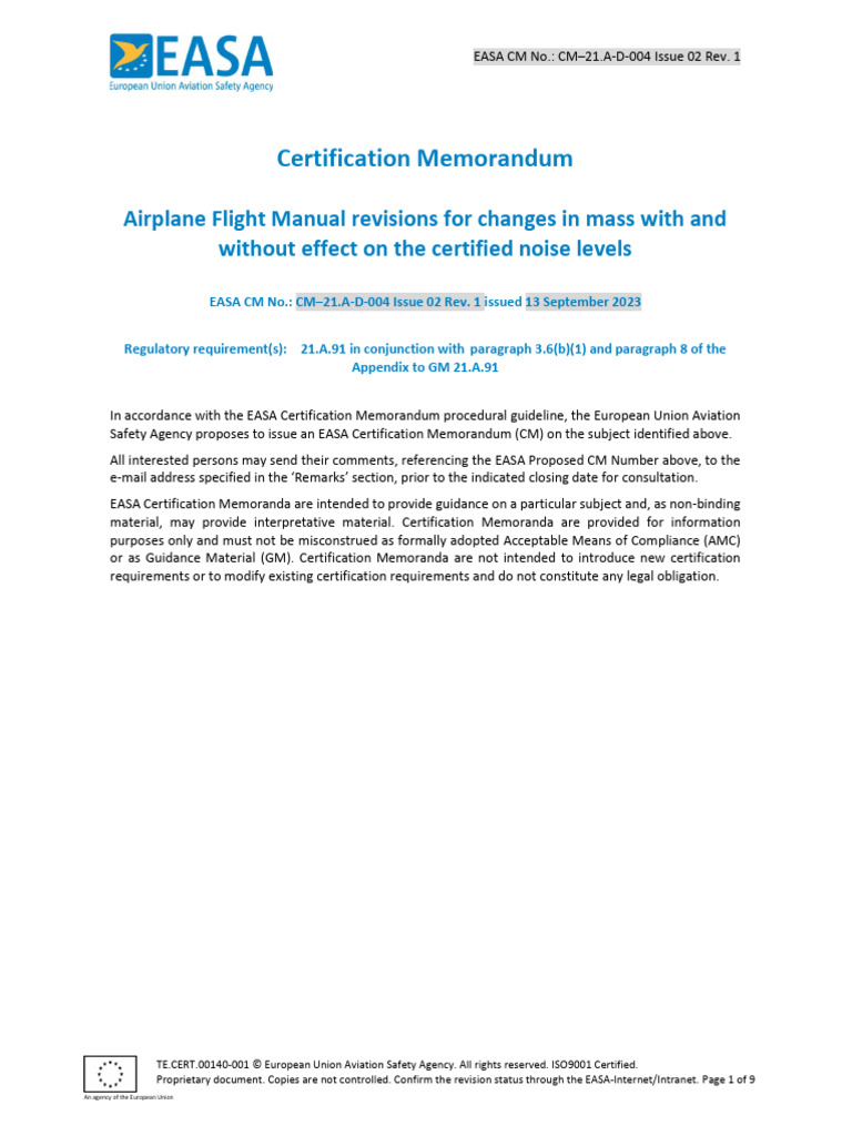 CM 21.a D 004 Issue 02 Rev 1 Final Post Consultation | PDF | Aviation