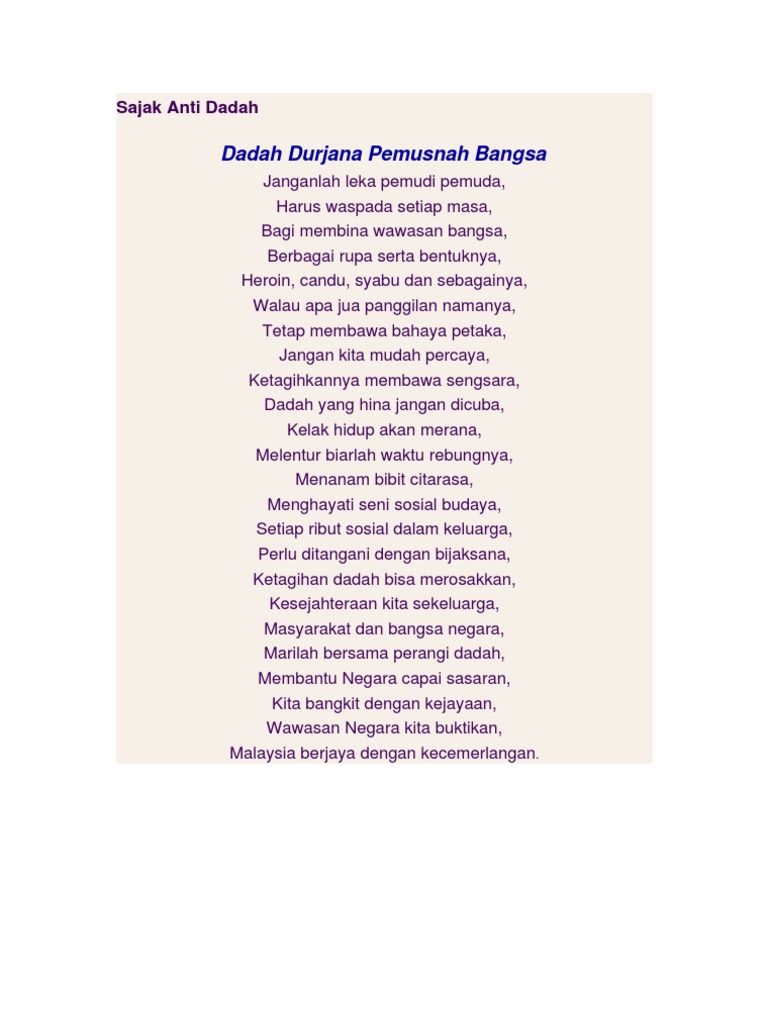 Sajak Anti Dadah | PDF | Ilmu Sosial