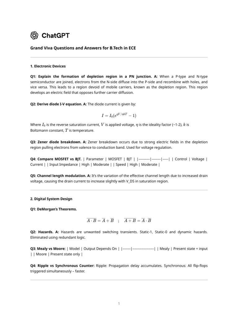 Grand Viva Ece Questions Answers | PDF | Mosfet | Diode