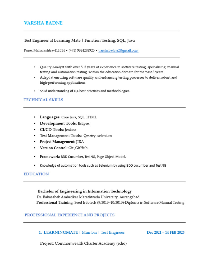 Varsha Bane QA Java Pune | PDF | Software Testing | Systems Architecture