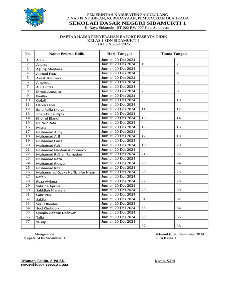 Serah Terima Raport Genap | PDF