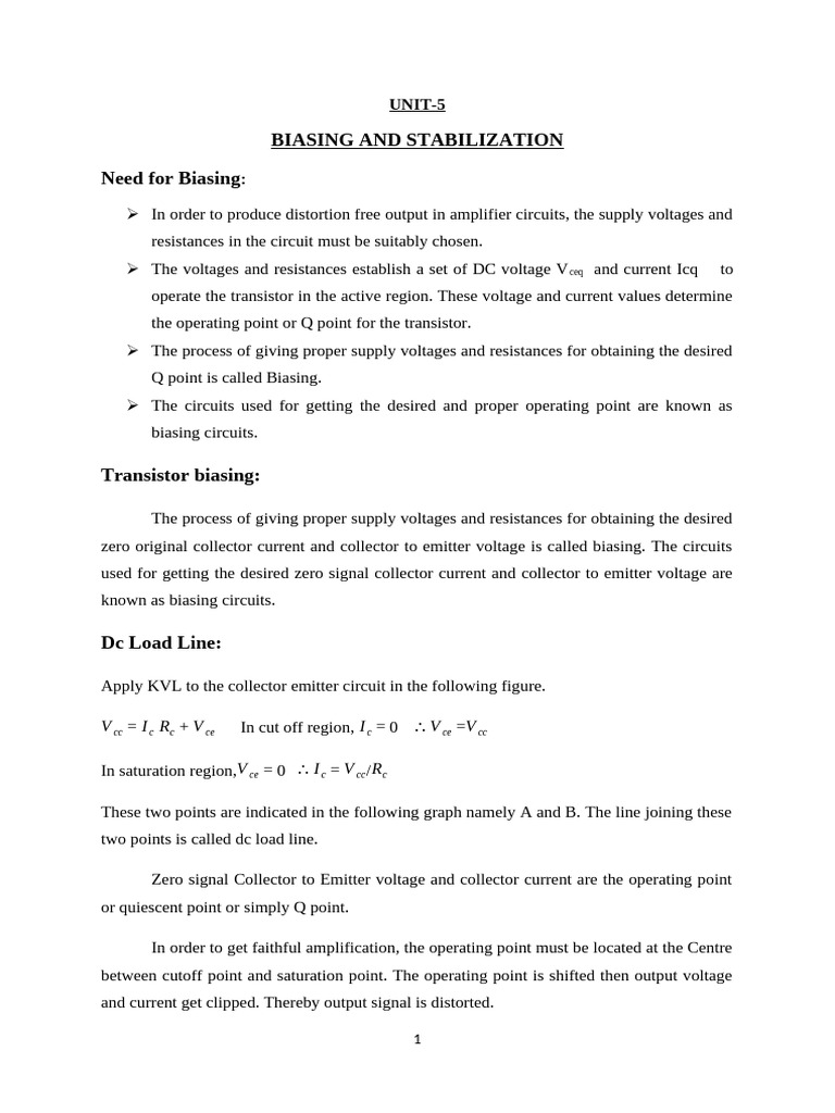 EDC Unit-V (Biasing and Stabilization) | PDF | Bipolar Junction Transistor | Transistor