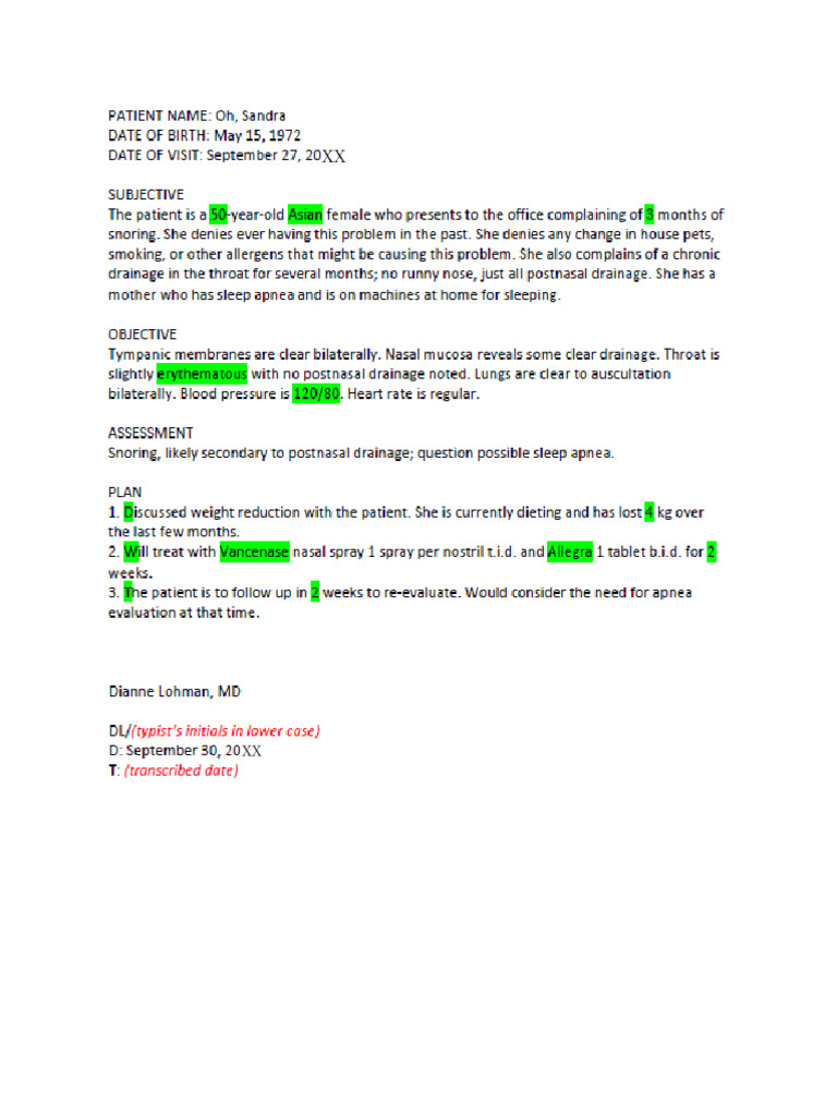 Office Note (SOAP) Exercise 2 - F2023 - Answer Key - WITH - FORMATTING ...