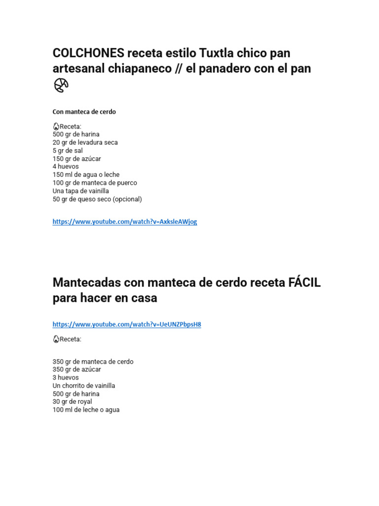 COLCHONES Receta Estilo Tuxtla Chico Pan Artesanal Chiapaneco | PDF