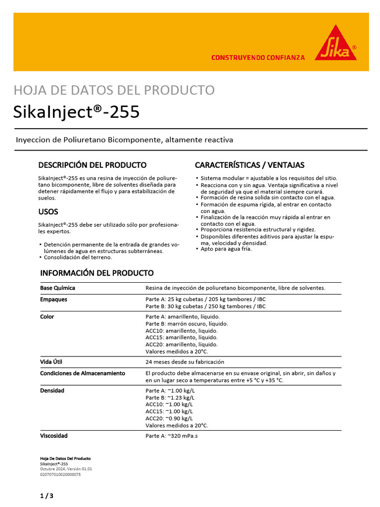 SikaInject 255 Es PE 10 2024 1 1 | PDF | Agua | Líquidos