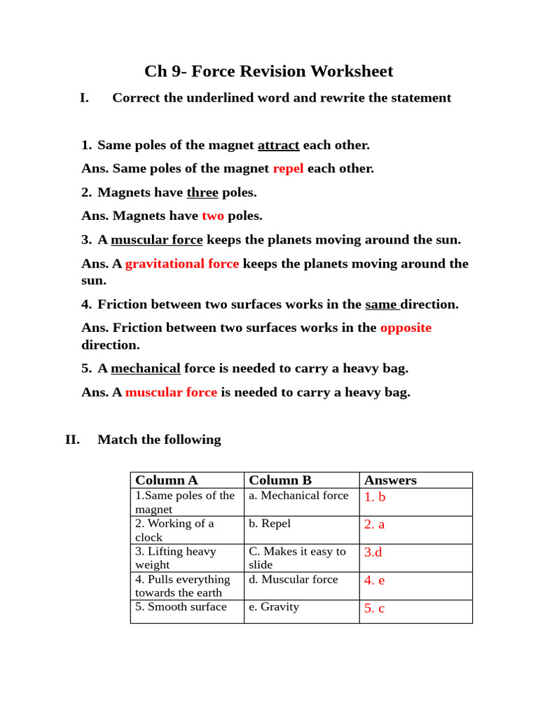 Force Revision Worksheet Guide | PDF | Force | Gravity