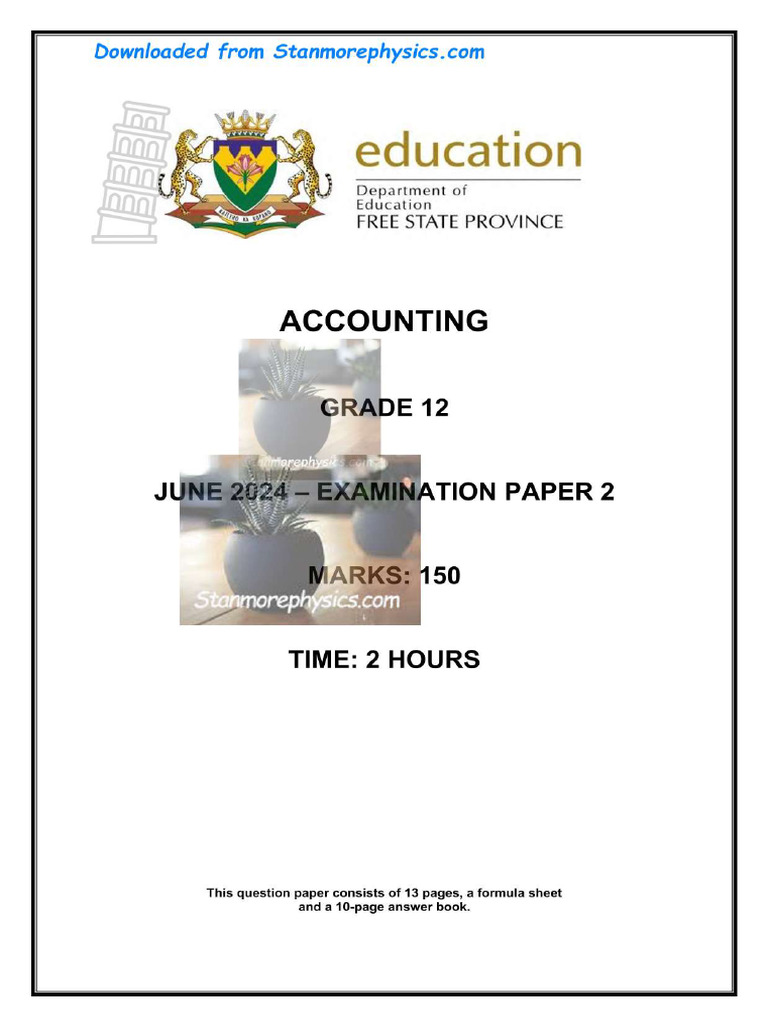 FS Accounting Grade 12 June 2024 P2 and Memo | PDF