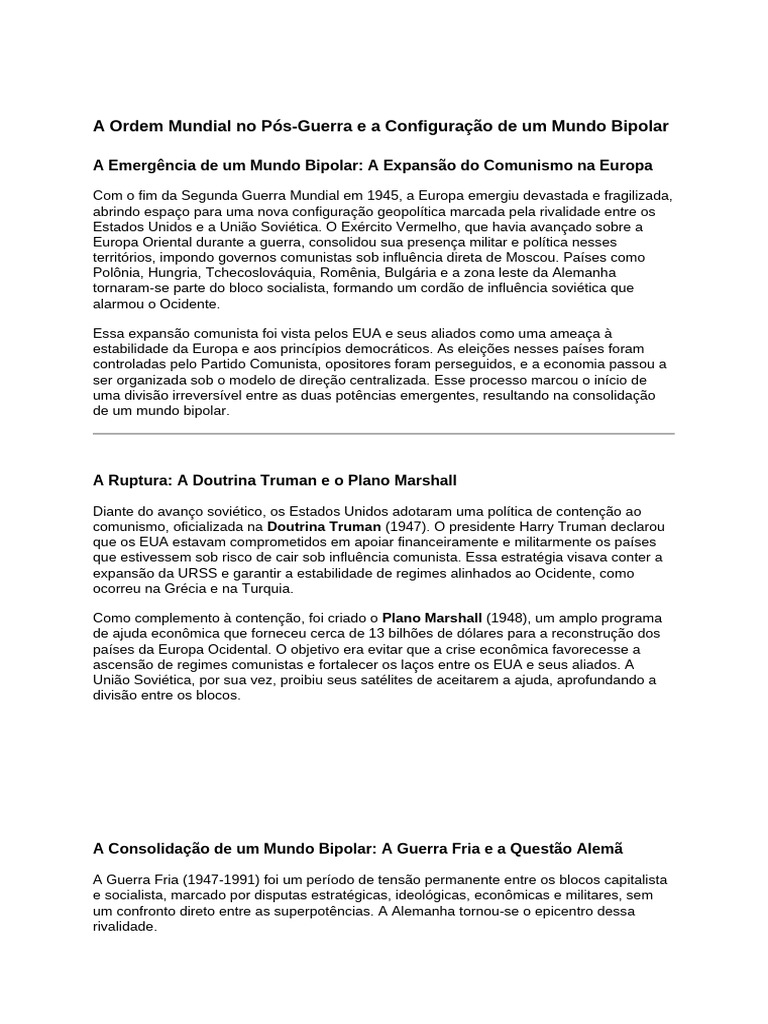 Ordem Mundial Pós-Guerra: Mundo Bipolar | PDF | União Soviética ...